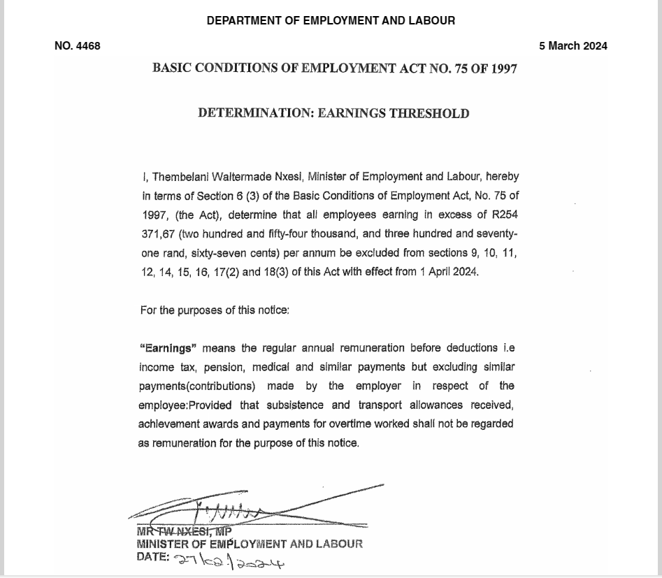 2024 BCEA Earnings Threshold Announced - Kaapse Agri Werkgewersorganisasie